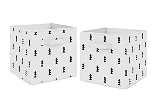 Sweet Jojo Designs Black and White Triangle Foldable Fabric Storage Cube Bins Boxes Organizer Toys Kids Baby Childrens - Set of 2 - Woodland Forest Tree for Bear Mountain Watercolor Collection