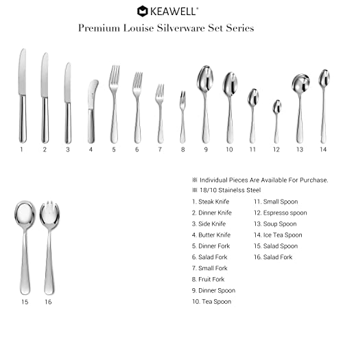 KEAWELL Premium 4-Piece 7" Louise Soup Spoons, 18/10 Stainless Steel, Dishwasher Safe