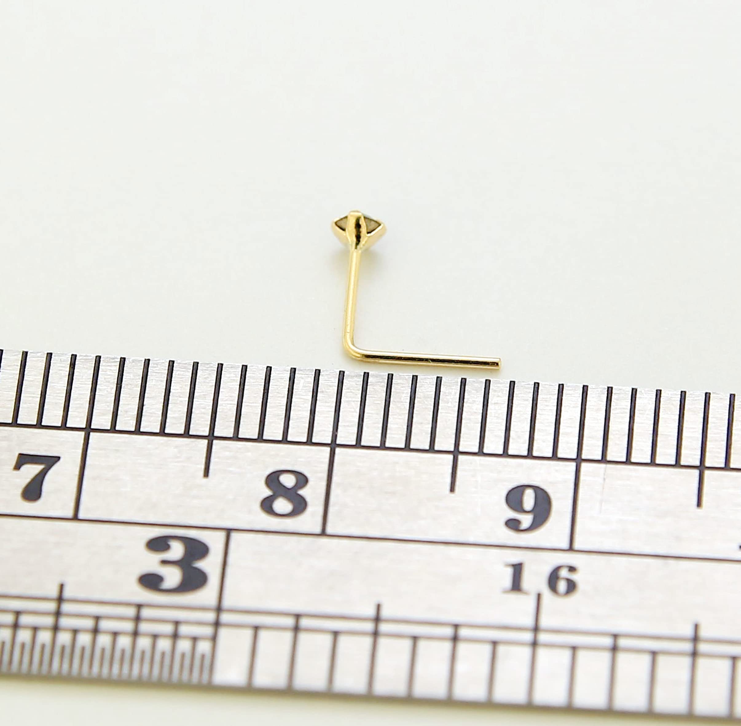 AtoZ Piercing - 9K Solid Yellow Gold Claw Set 2MM Emerald Green Crystal Stone 22 Gauge L Bend Nose Stud Piercing Jewelry