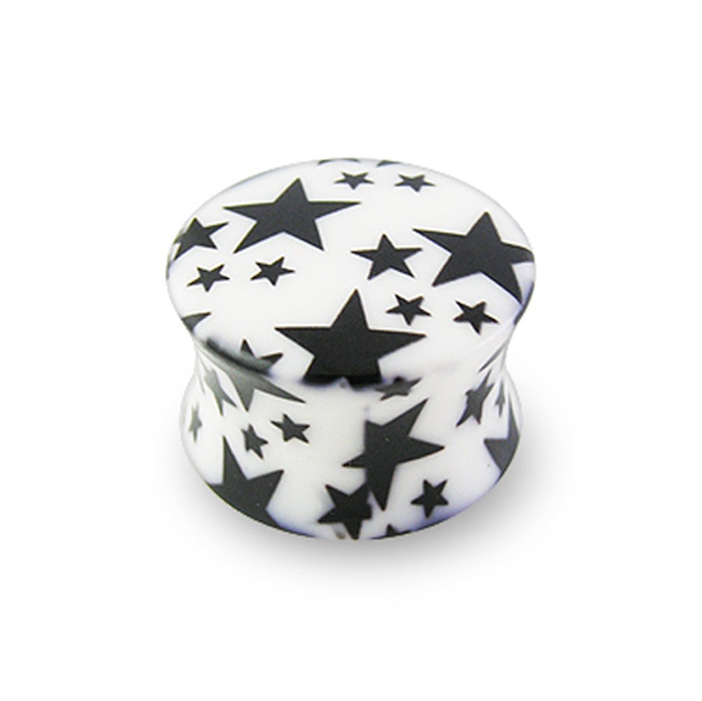 AtoZ Piercing 0 Gauge - 8MM Colorful Multi Star Pattern UV Acrylic Double Flared Ear Plug - Sold by Piece