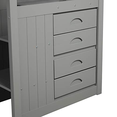 Harper & Bright Designs Bunk Beds Full Over Full Size, Wood Full Bunk Bed with Trundle Bed, Bunk Beds with Stairway for Kids Teens Adults, No Spring Box Needed (Grey, Can be Convertible to 2 Beds)