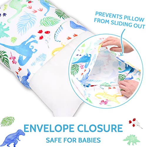 Toddler Pillowcase, Kids Pillow Cover for Sleeping, 2 Pack Dinosaur Set Fit Pillow Sized 13"x 18" Or 14"x19", 100% Silky Soft Microfiber, Envelope Closure, Baby Travel Pillowcase for Boys Girls