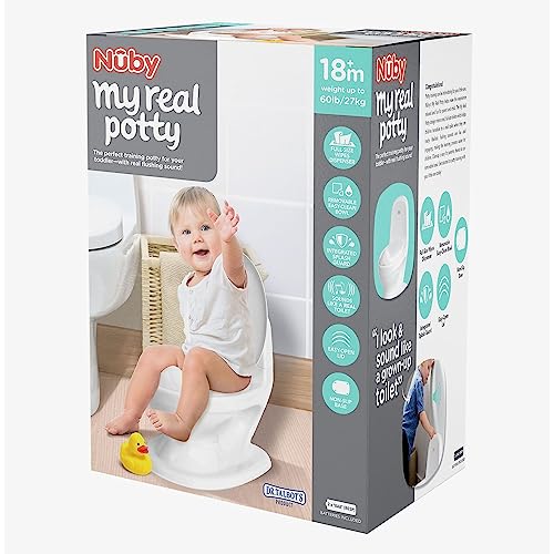 Nuby My Real Potty Training Toilet with Life-Like Flush Button & Sound for Toddlers & Kids, White