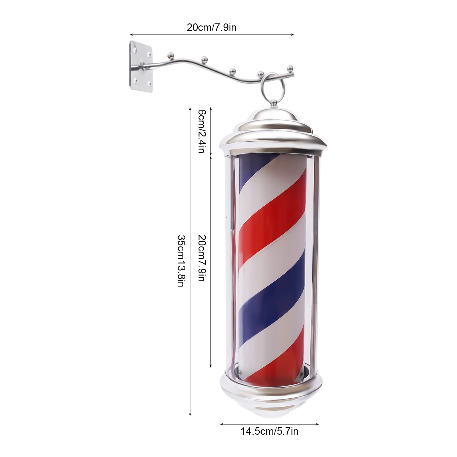 CNCEST 5.7 * 13.7inch Barber Shop Salon Sign Light,Red White Blue Stripes Rotating Pole Sign Light,For Beauty Spa Store/Barber Shop