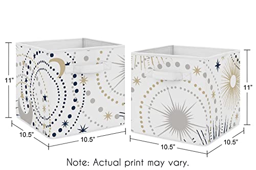 Sweet Jojo Designs Star and Moon Foldable Fabric Storage Cube Bins Boxes Organizer Toys Kids Baby Childrens - Set of 2 - Navy Blue, Gold, and Grey Celestial Sky Stars Gender Neutral Unisex