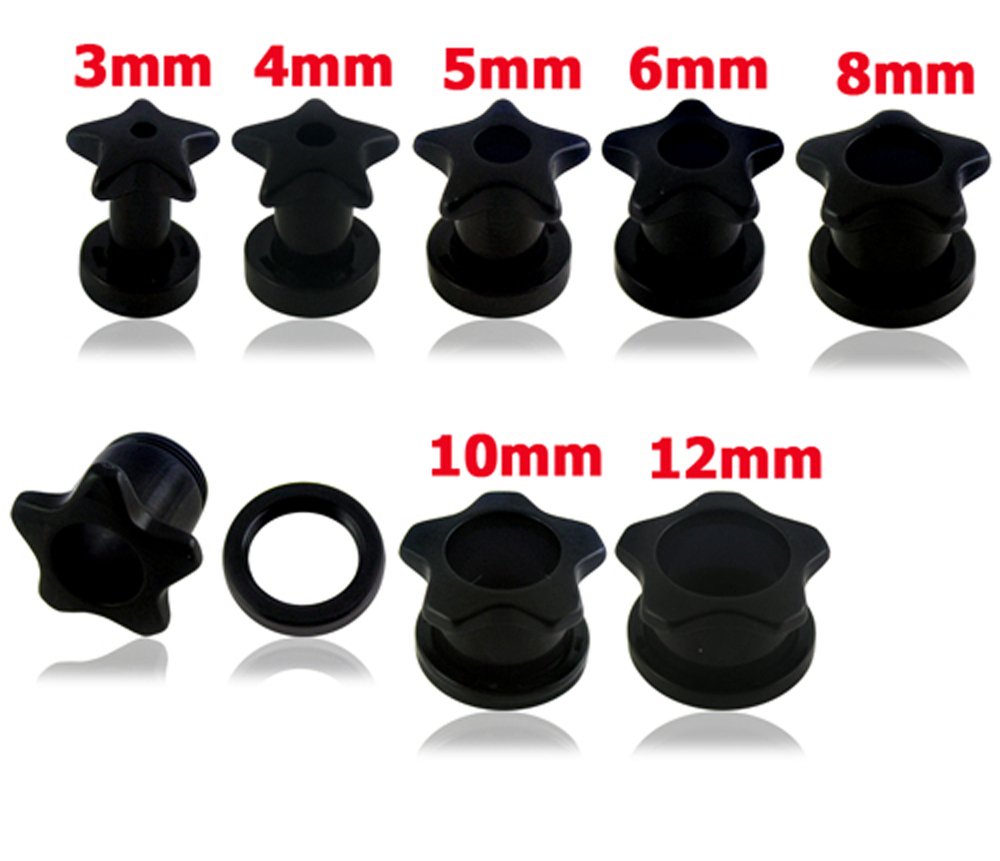 AtoZ Piercing 2 Gauge (6MM) Black Acrylic Star Flesh Tunnel - Sold by Piece