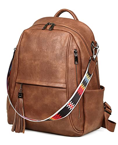 FADEON Leather Laptop Backpack Purse for Women Laptop Backpacks, Designer Mutiple Pockets Ladies Shoulder Bags Brown
