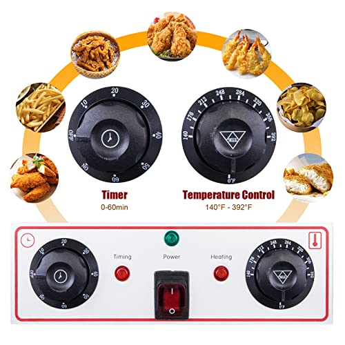 ROVSUN 24.9QT/ 23.6L Electric Deep Fryer w/Frying Baskets Timer Drains & Lids, Dual Tank Kitchen Countertop Commercial Frying Machine, Adjustable Temperature, 3400W 110V 60HZ