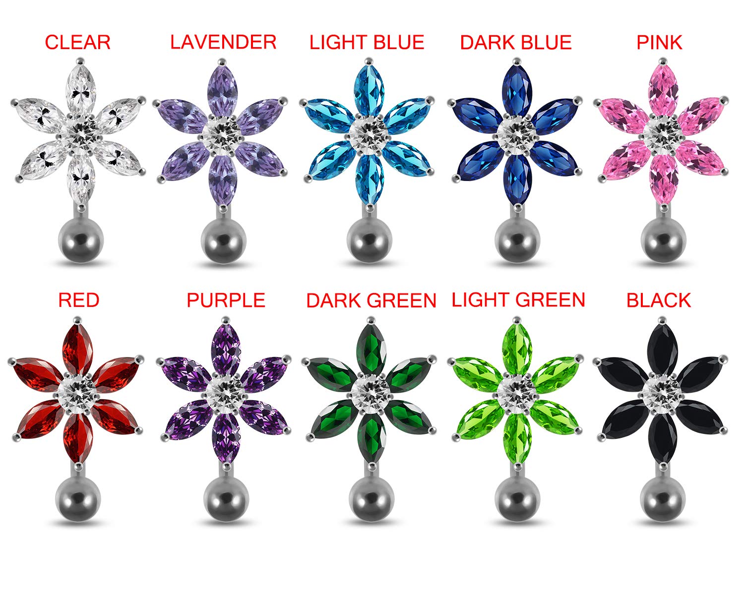AtoZ Piercing Lavender Gemstone Fancy Flower Reverse Bar 925 Sterling Silver with Stainless Steel Belly Button Rings