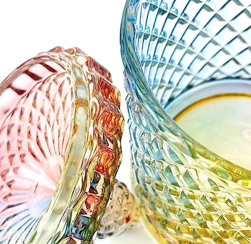 EWEIGEER Colorful Crystal Glass Candy Snack Barrel Storage Jar Embossed Luxury Cookie Buffet Canister With Lids Jewelry Box Jar Biscuit Containers