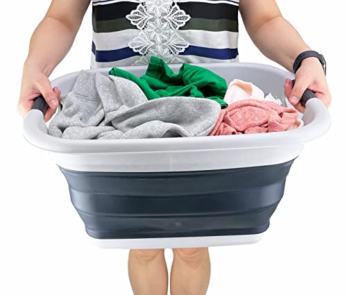 SAMMART 25L (6.6 Gallon) Collapsible Laundry Basket/Tub - Foldable Storage Container/Organizer - Portable Washing Bin - Space Saving Hamper, Water Capacity: 19L (5 Gallon) (Grey/Slate Grey)
