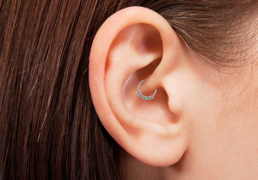 AtoZ Piercing Silver Plated Five Crystal Stone Paved 22 Gauge (0.6MM) - 8mm Diameter 925 Sterling Silver Open Hoop Nose Ring Jewelry