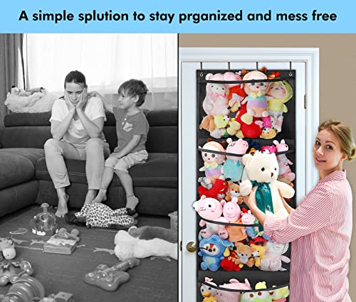 TOFGZ Stuffed Animal Storage,Over the Door Organizer for Filling Stuff , Portable Hanging Stuffed Animal Storage ,Durable Stuffed Animal Net or Hammock,Easy to Install(Black)