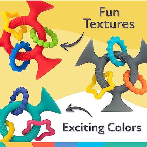 Nuby Silly Three Prong Interactive Suction Toy with Colorful Rings, Gray