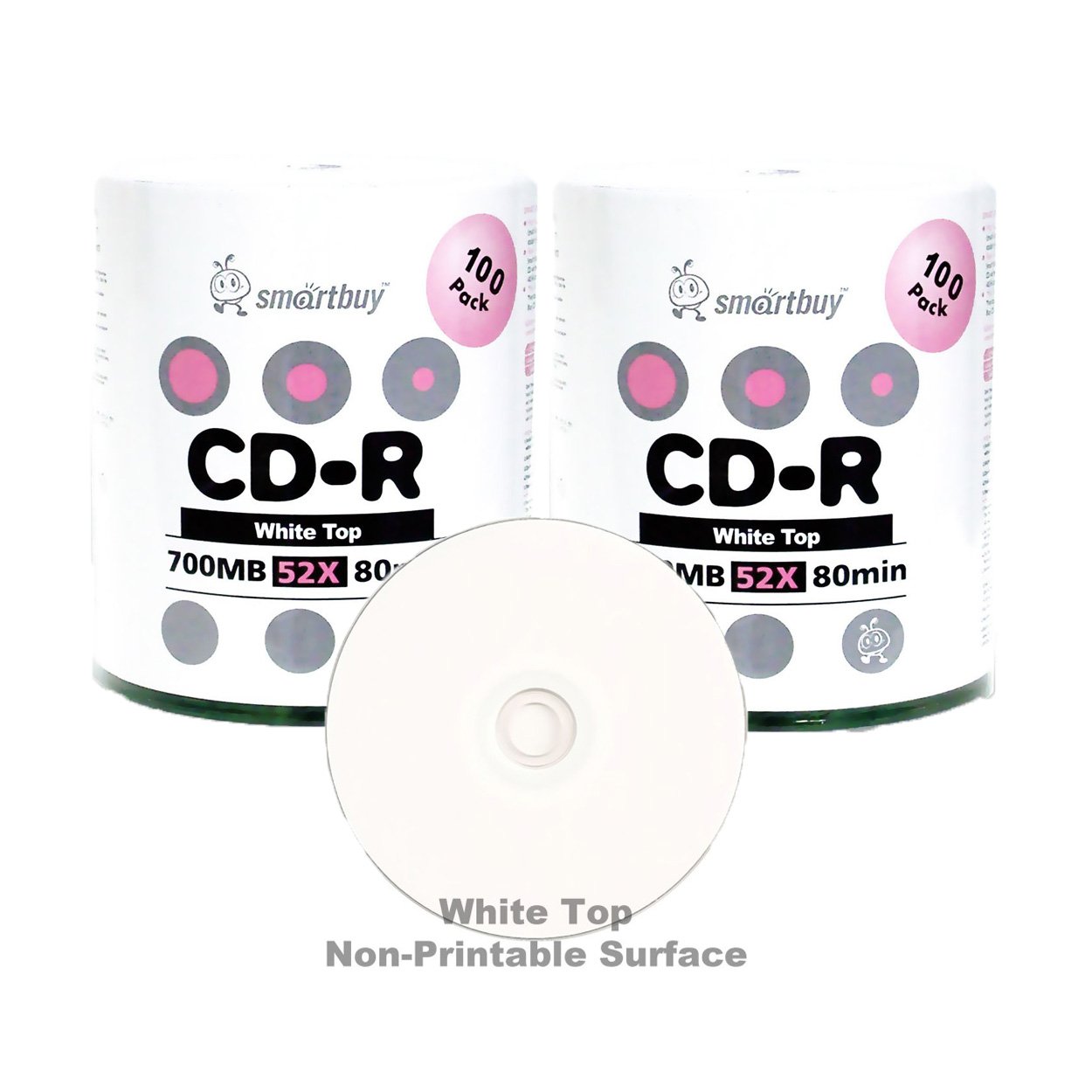 Smart Buy White Top CD-R 200 Pack 700mb 52x Blank Recordable Discs, 200 Disc, 200pk