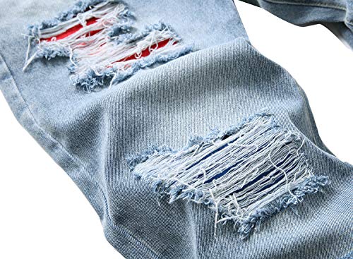 COOSVEN Men Ripped Jeans, Slim Fit Straight Leg, Denim Pants with Holes (Light Blue, 34)
