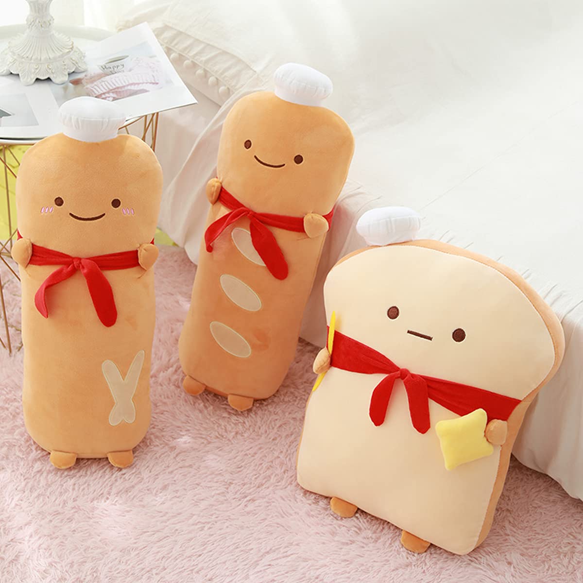 MDXMY 17.7'' Toast Pillow Funny Toast Sliced Bread Pillow Bread Stuffed Animal Toy Soft Plush with Red Scarf (Toast)