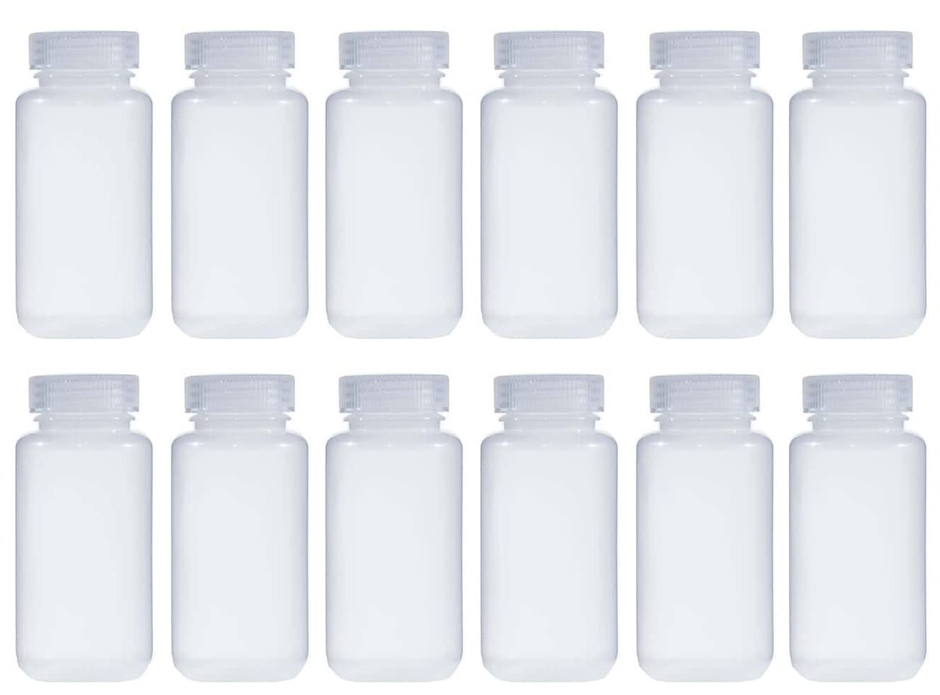 LUERFLEX 250ML 8OZ Nature Wide Mouth PP Plastic Reagent Bottles with Caps Pack of 12