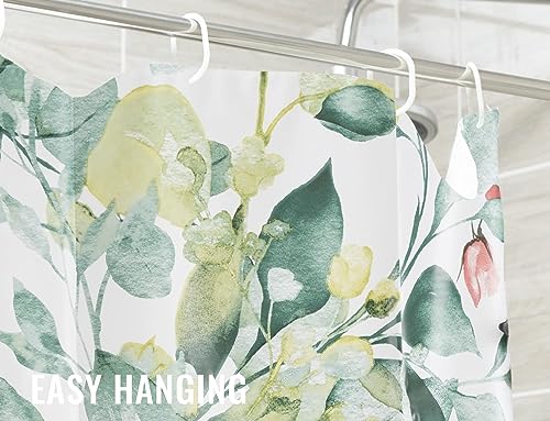 Funnytree 72x72 Inch Green Eucalyptus Shower Curtain Set with 12 Hooks - Lightweight, Water-Repellent for Bathrooms, Bathtubs