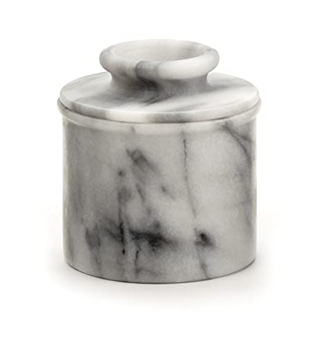 RSVP International White Marble French Butter Pot, Holds One Stick or 1/2 Cup | Made From Natural White Marble | Keep Butter Fresh & Spreadable at Room Temperature in Crock Dish
