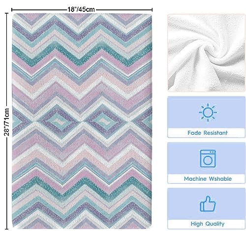 Beisseid Kitchen Dish Towels Pink Chevron Dish Cloth Fingertip Hand Towels Geometric Design Stripe Super Absorbent Soft Cotton Tea Towel 2 PCS