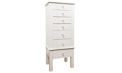 Hives and Honey Kimberly Jewelry Armoire - Modern White Storage Organizer with Divided Drawers and Necklace Hooks - French-Inspired Design with Jewel-Like Pulls - Anti-Tarnish Felt Lining