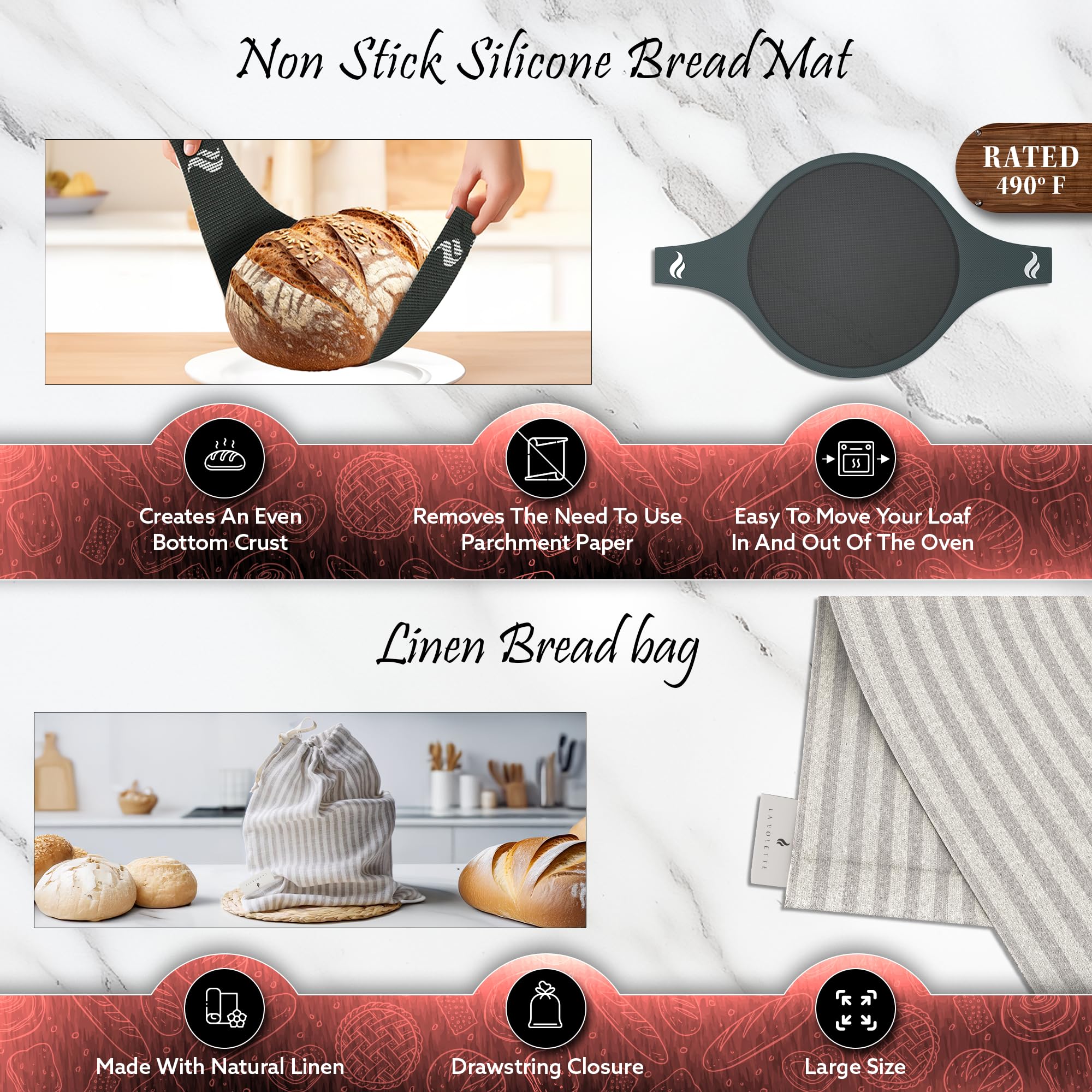 Enameled Cast Iron Bread Pan With Lid 9 Piece Complete Bread Baking Set | Dutch Oven for Bread Baking | 10 Inch Bread Oven with Lid | Thick Enamel | Silicone Baking Mat | Banneton | 6 Quart (Blue)
