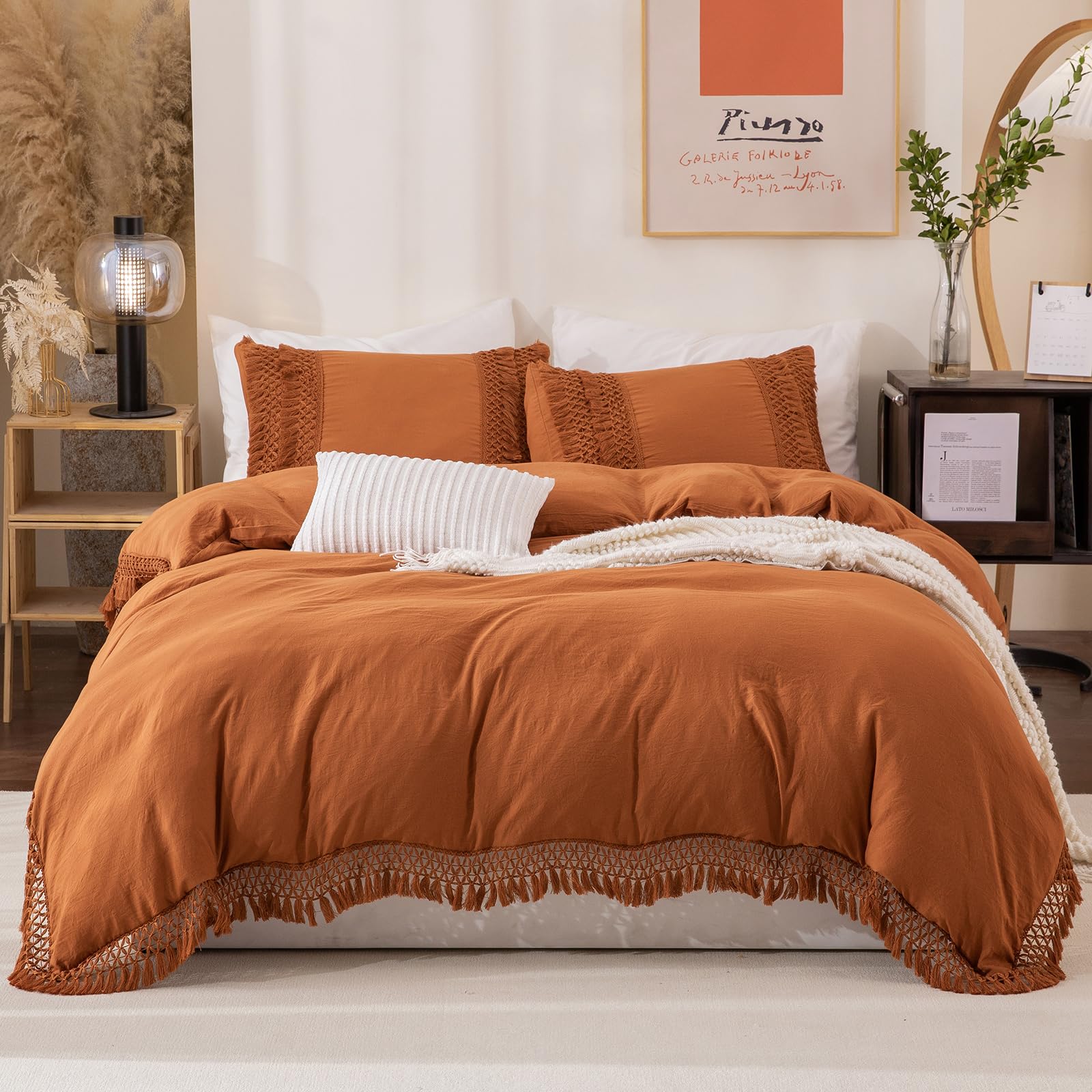 Kids Twin Comforter Set Taupe Tan Boho Bedding Comforter Tassel Bohemian Decorative Bedding Set for Girls Boys Extra Soft All Season Bed Set Twin Size(Twin, Taupe)