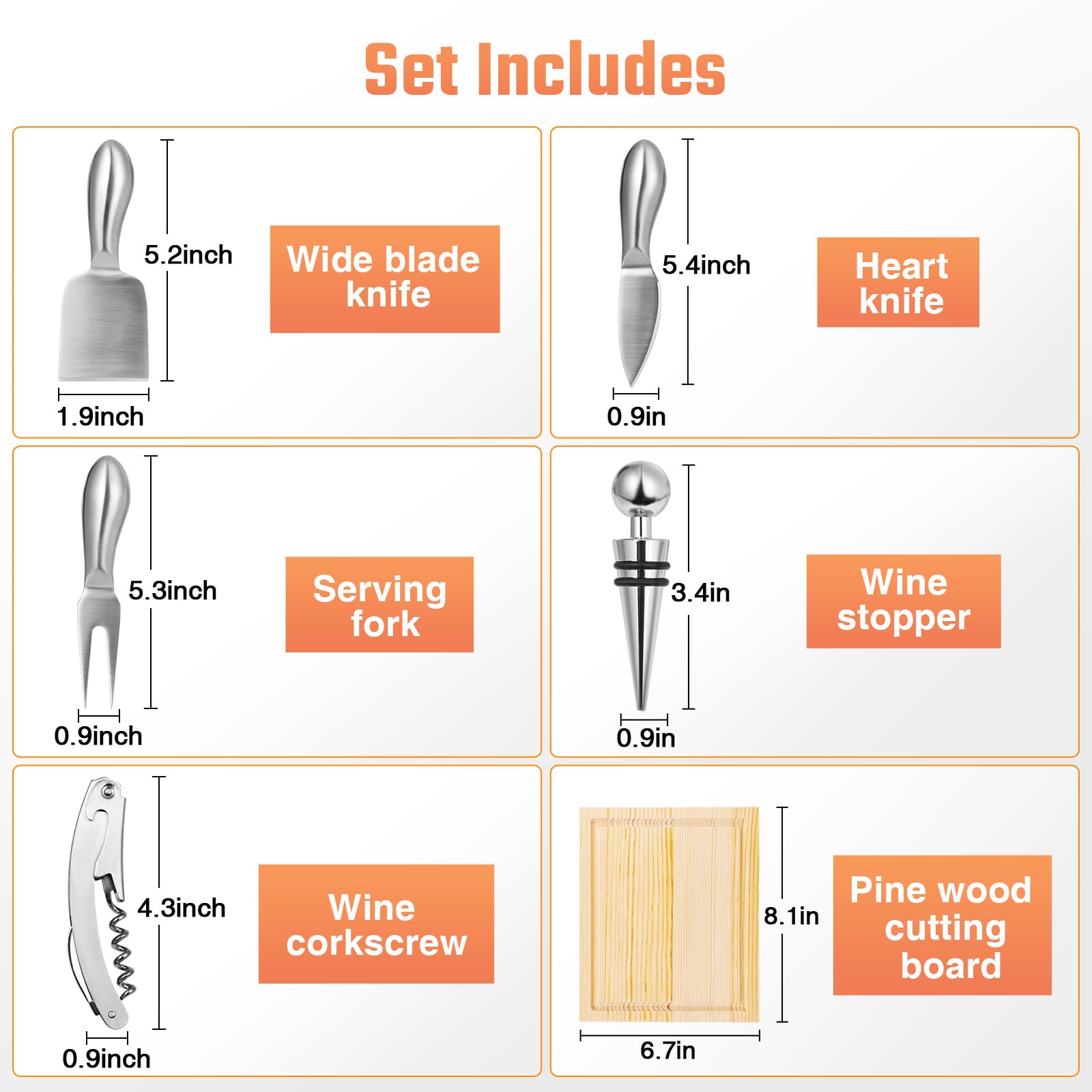 Cheese Gifts Wine Gifts,Cheese Knife Set with Cutting Board and Wine Tools,Cheese Knives for Charcuterie Board Accesories,Cheese&Wine Tools Set(Gift-Ready Box)