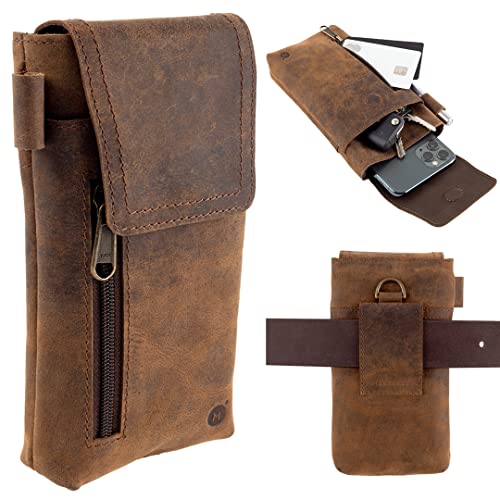 Leather Phone Holster – Genuine Full-Grain Buffalo Leather Cell Phone Holsters – 7” H x 3.5" W Leather Cell Phone Holster for Large Smartphones – Secure & Durable Phone Belt Holder by MOONSTER®