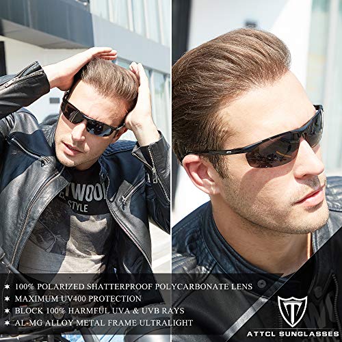 ATTCL Polarized UV Protection Sports Fishing Driving Sunglasses for Men Al-Mg Metal Frame Ultra Light 8585 Black