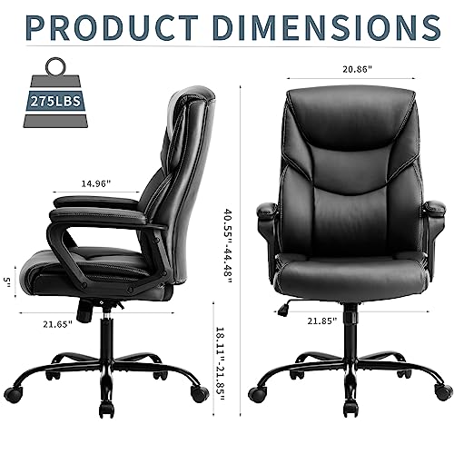 Sweetcrispy Office Chair - High Back Executive Leather Desk Chairs with Flip-up Arms (Fixed Armrest, Black)