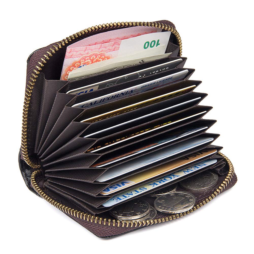 KOSSJAA credit card holders womens card case RFID blocking leather wallet Coin Purse mens (brown)