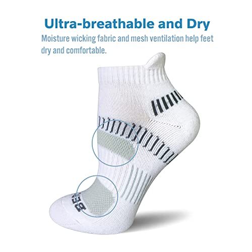 BERING Women's Performance Athletic Ankle Running Socks, Size 6-9, White, 6 Pairs