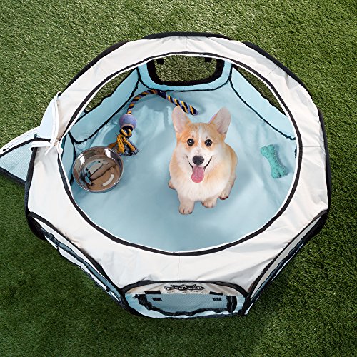 Portable Pop Up Pet Play Pen with carrying bag 33in diameter 15.5in Blue by PETMAKER