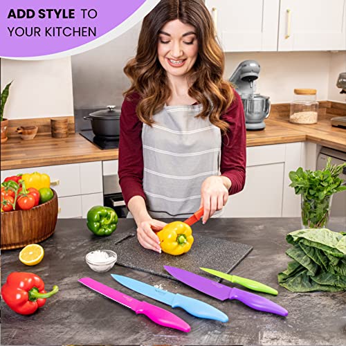 nuovva Kitchen Knife Set with Colour Coding 5 Piece Coloured Knives Set Stainless Steel
