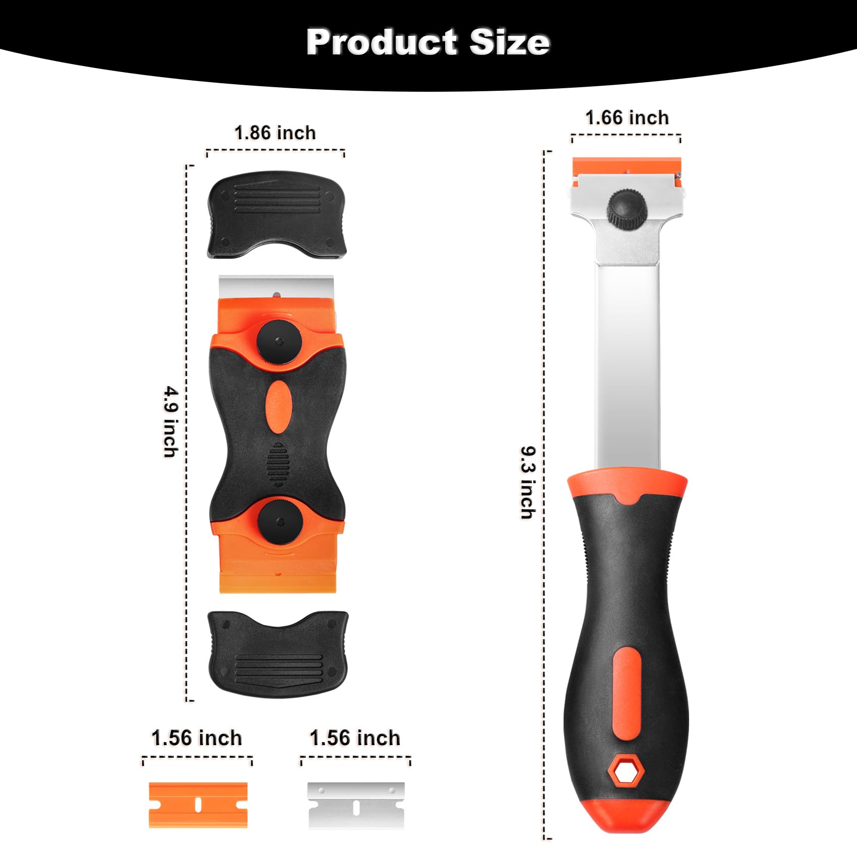 Kailund Razor Blade Scraper Tool 2 Pack, Double Edged Cleaning Razor Scraper Tool with 31 Pcs Metal & Plastic Razor Blades, Long Handle Glass Scraper for Paint|Decals|Stickers|Tint