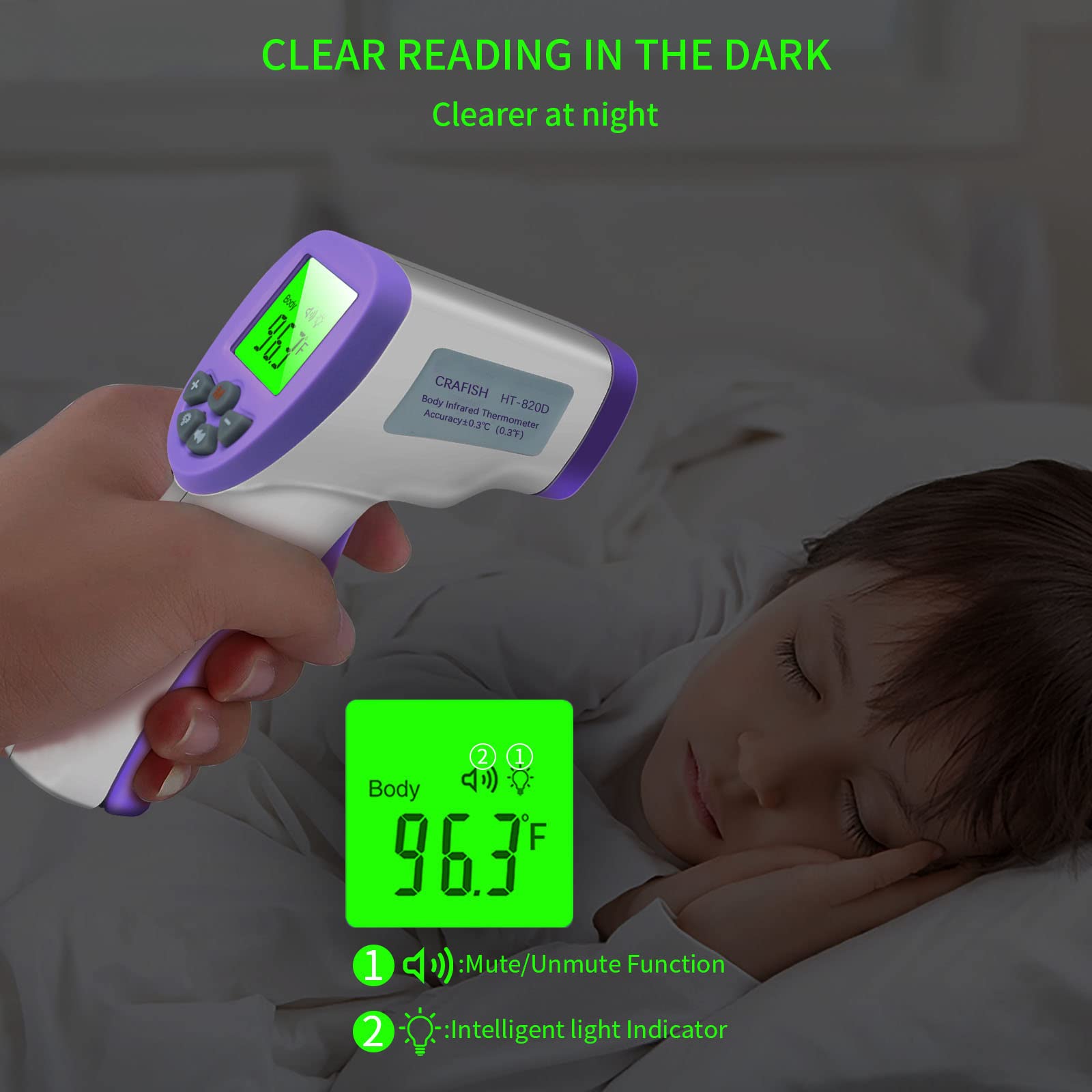 Forehead Thermometer, Non-Contact Infrared Adult and Child thermometers, with Fever Alarm, Accurate Reading and Memory Function, for Indoor and Outdoor use, 1 Second Results