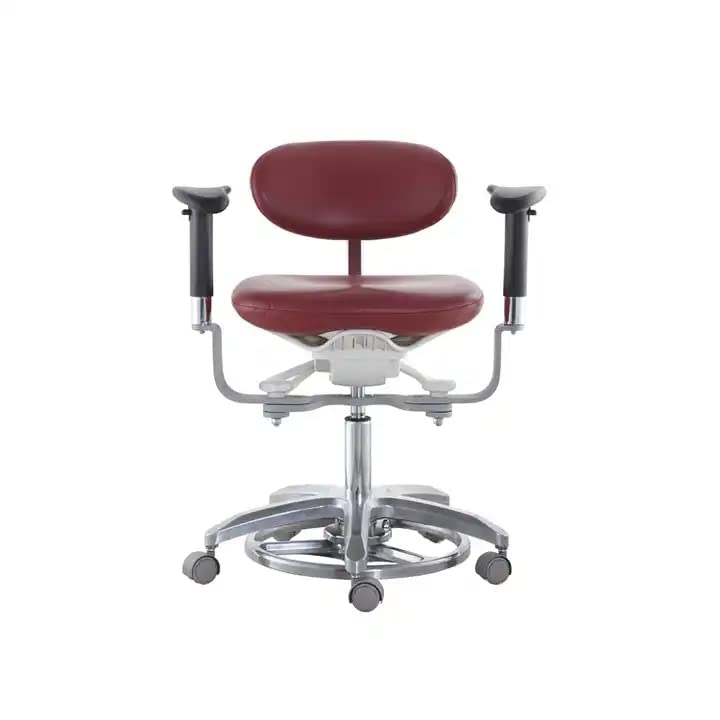 Foot Controlled Medical Ergonomic Dental Microscope Dynamic Stools Chair PU Leather with 45°Swiveling Armrests