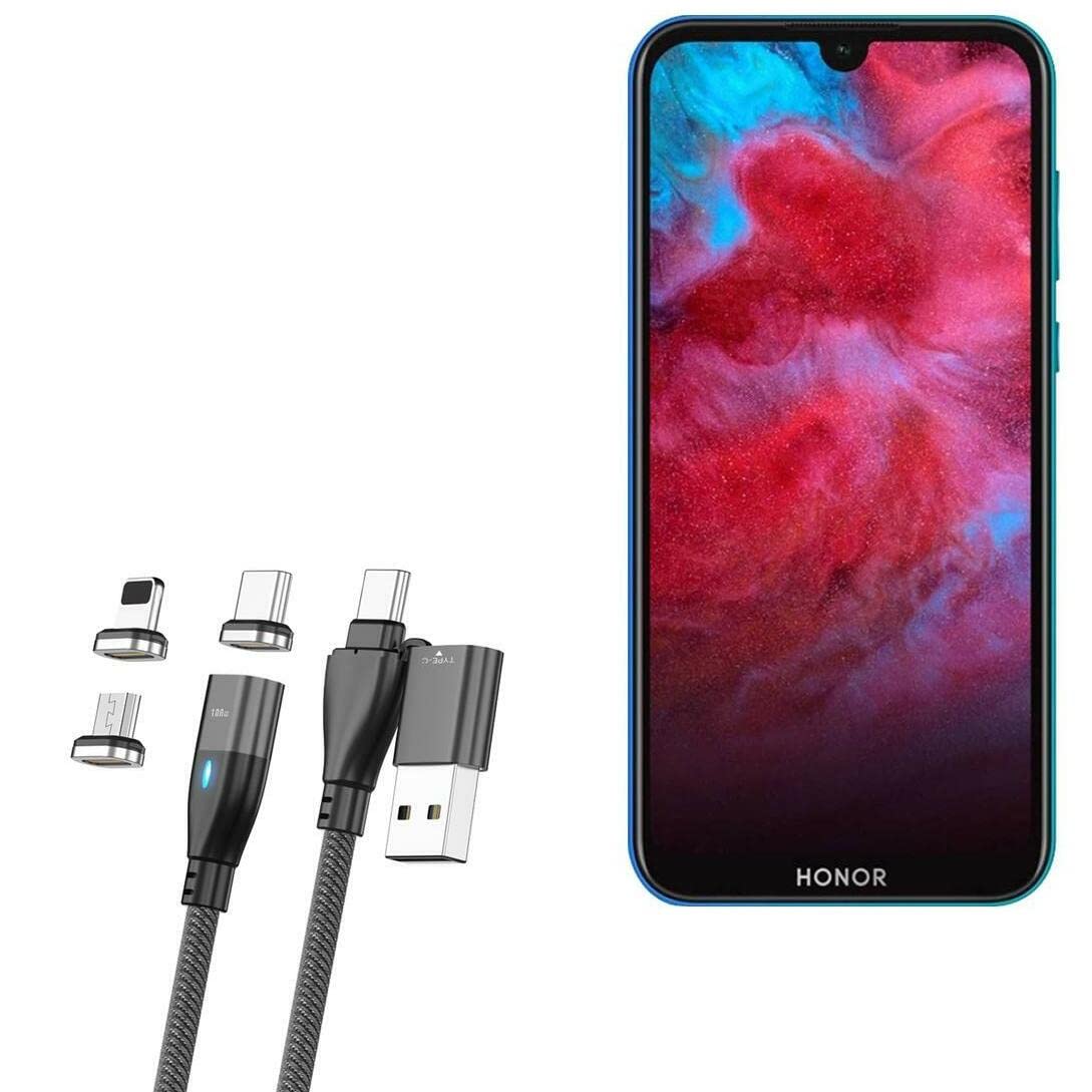 BoxWave Cable Compatible with Honor Play 3e - MagnetoSnap PD AllCharge Cable (100W), Magnet PD 100W Charging Cable USB Type-C Micro USB for Honor Play 3e - Jet Black