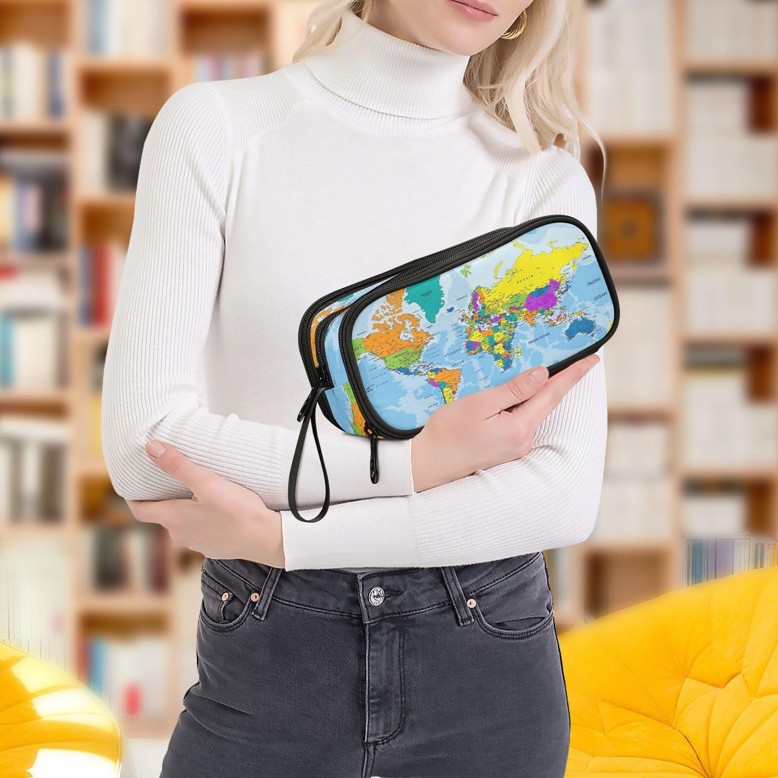 CHIFIGNO World Map Pencil Case Box, Large Pen Case, Large Pencil Boxes, Pencil Pouch for Kids