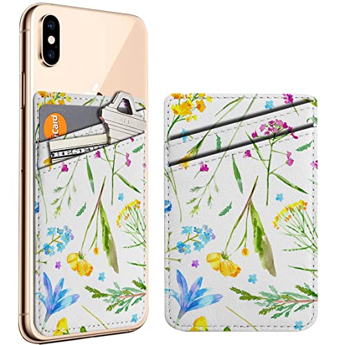 Diascia Pack of 2 - Cellphone Stick on Leather Cardholder ( Floral Wild Flowers Pattern Pattern ) ID Credit Card Pouch Wallet Pocket Sleeve