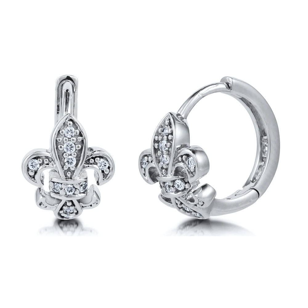 BERRICLE Sterling Silver Cubic Zirconia CZ Small Fashion Hoop Huggie Earrings for Women, Rhodium Plated 0.5"