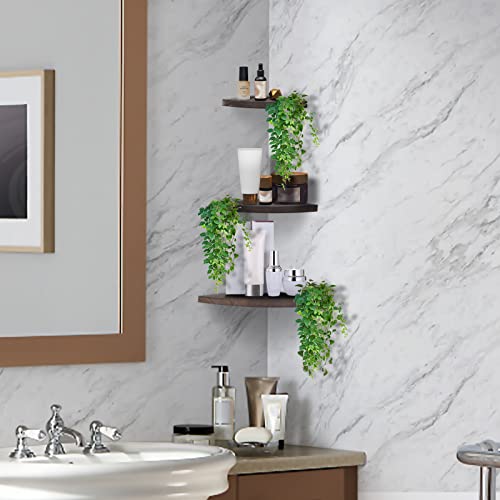 HYPOSFEE Corner Wall Shelf Set of 3, Floating Corner Shelves for Wall, Rustic Wood Wall Storage Display Shelves for Living Room Bedroom Bathroom Kitchen