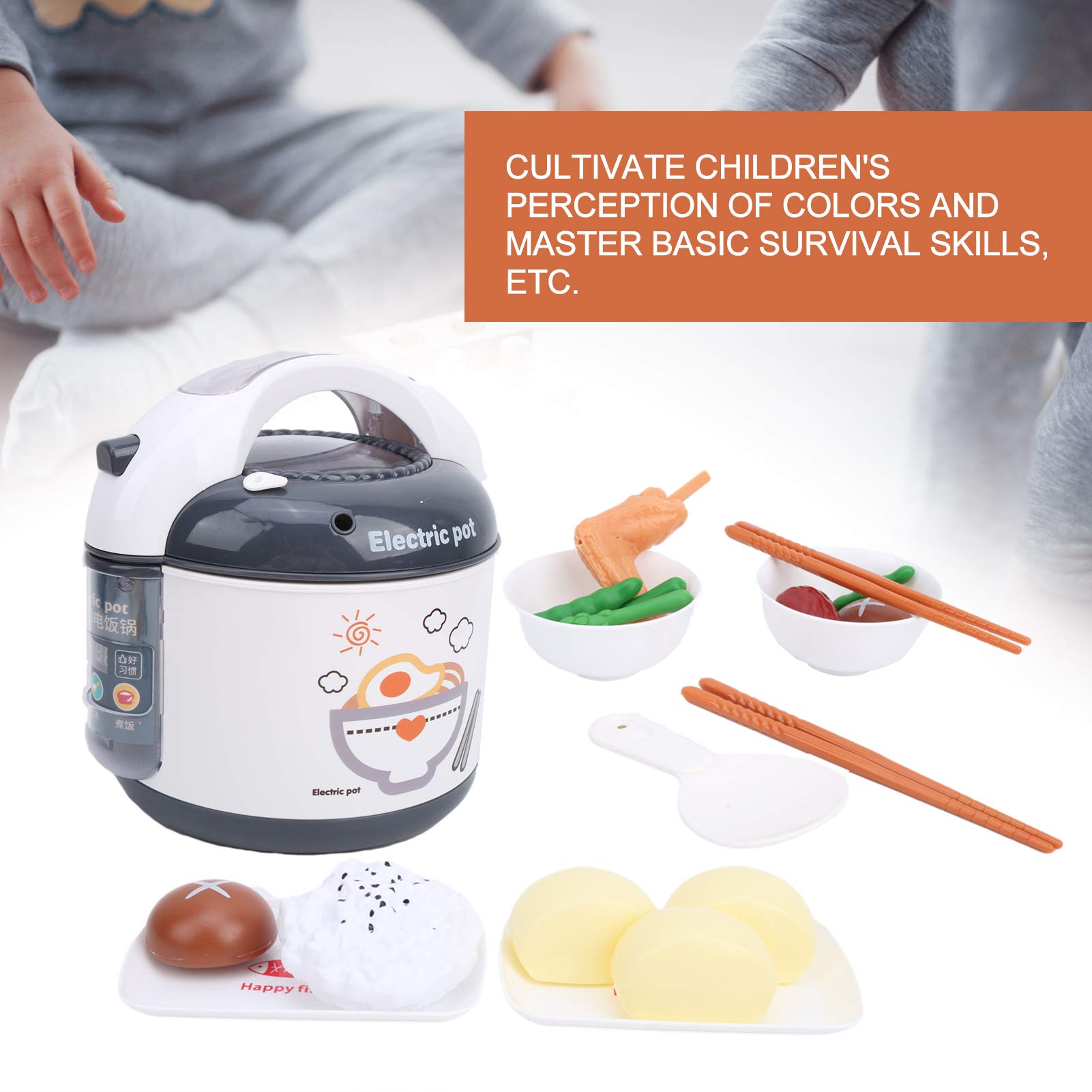 Kids Rice Cooker Toy, Kitchen Playset Pretend Play Chef Appliances Preschool Childhood Educational Toy Kitchen Fun Cuttable Food Toys(Grey)