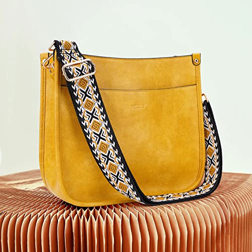 HKCLUF Crossbody Bag Purse for Women Set Leather Hobo Handbag Purse and Wallet Set With 2PCS Adjustable Guitar Leopard Strap Crossbody Bag(Yellow)