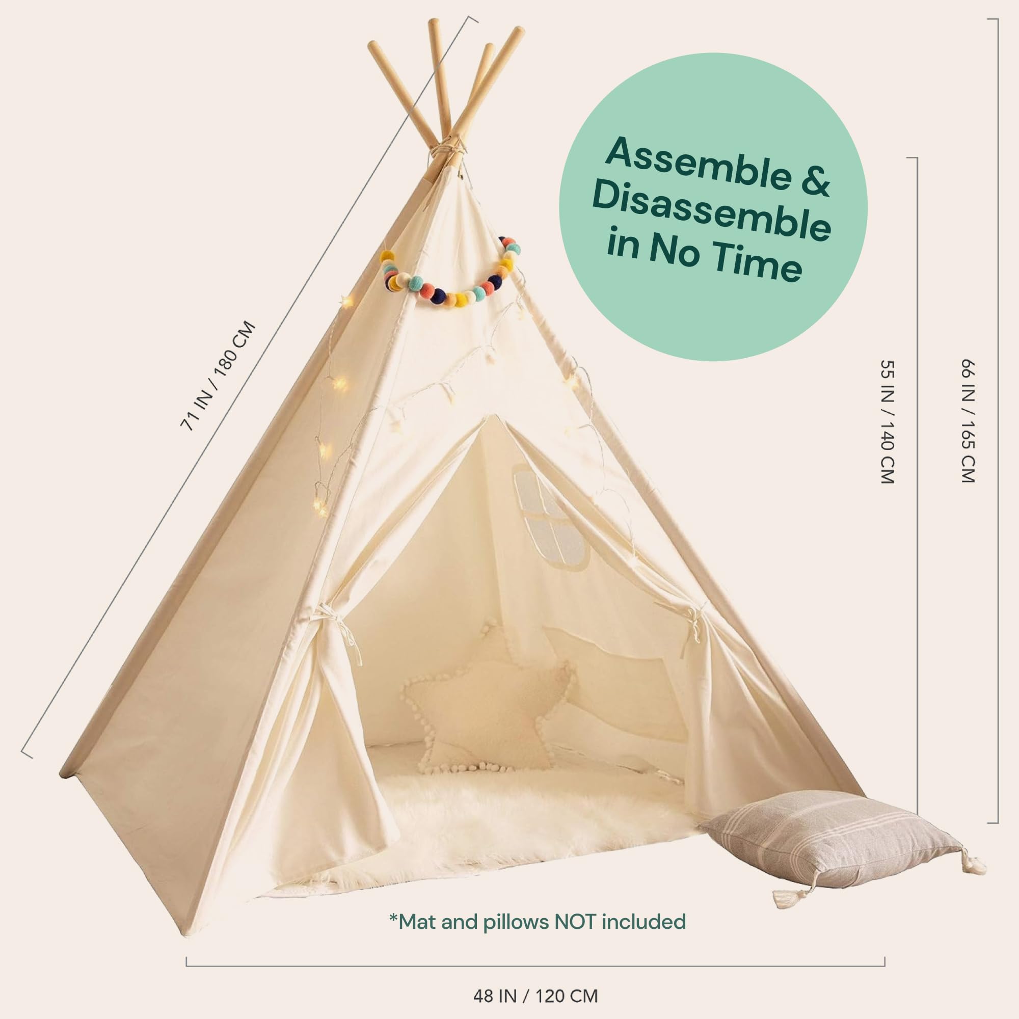 Kids Teepee Tent for Kids - with Light String | Kids Play Tent | Toddler Teepee Shelter for Girls & Boys