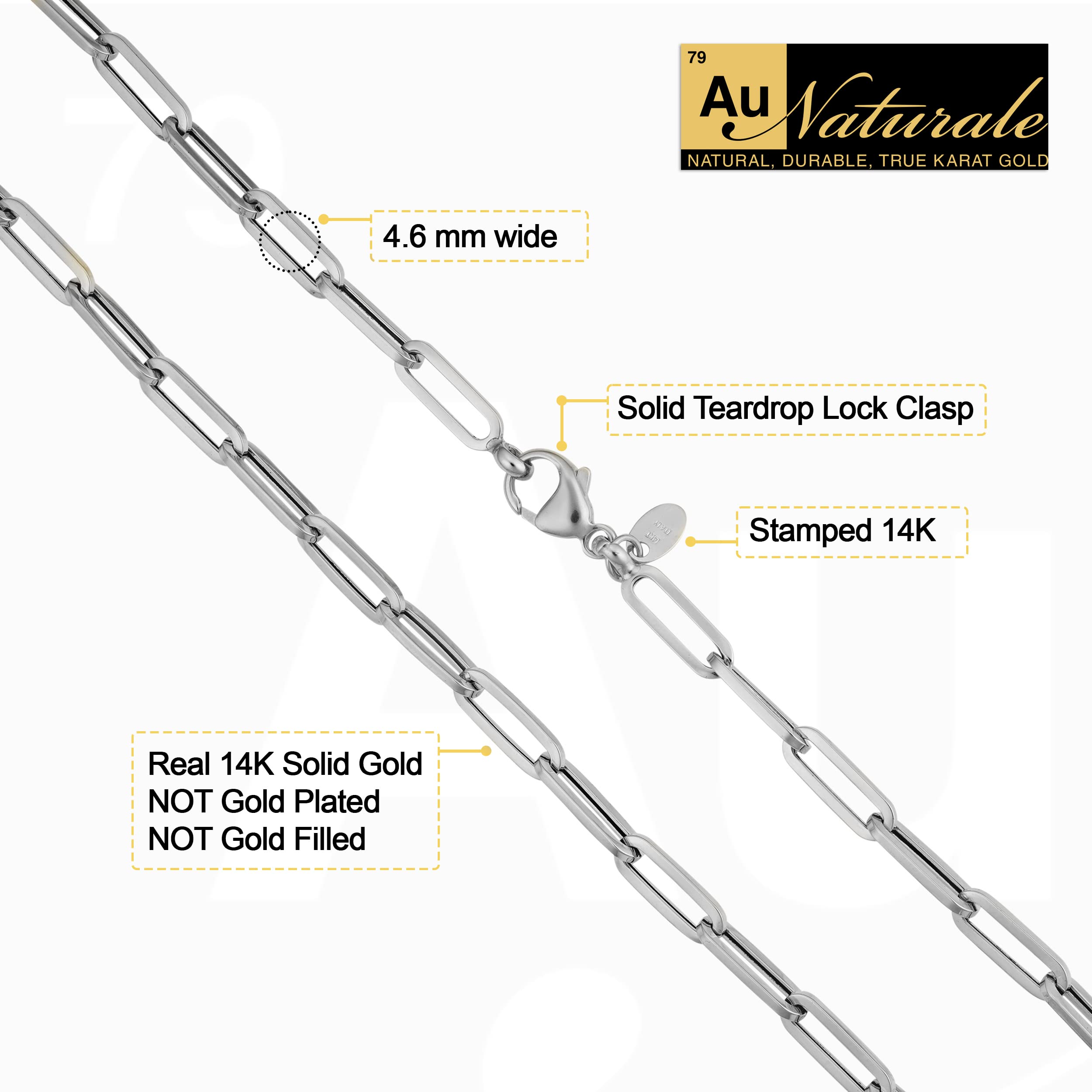 Au Naturale 14k Yellow Gold Capsule Paperclip Link Chain Necklace (4.6 mm, 18 inch)