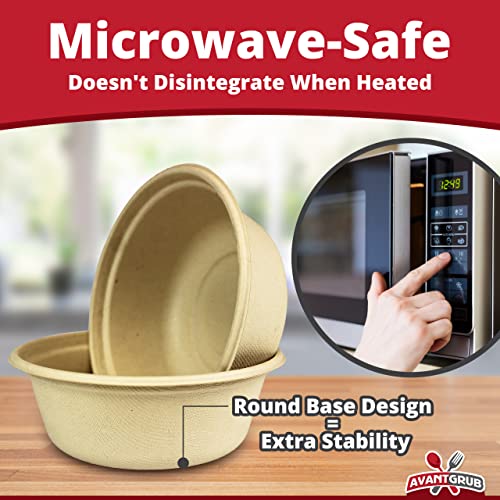 Leak-Proof, Compostable 11.5 oz Disposable Bowls 50 Pk. Sturdy, Eco Friendly, Microwave Safe Sugarcane Containers for Dinner or Dessert. Small Serving Bowl for Hot Soup, Salad, Snacks
