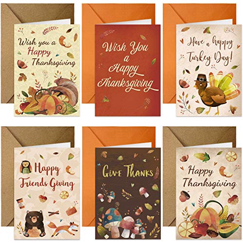 FANCY LAND 12 Thanksgiving Greeting Cards Thanksgiving Cards with Envelopes 5 X 7 for Kids Adults Friends Family